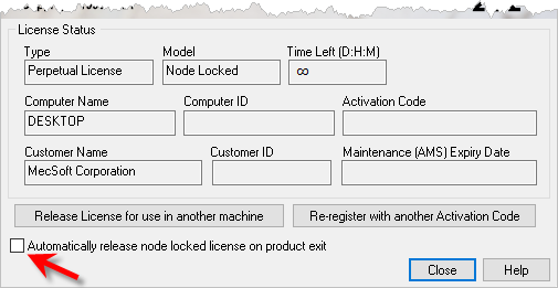 About RhinoCAM > RhinoCAM Licensing > Release Node Locked License